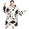 Amazon.com: KIVEE Wearable Blanket Hoodie Cow Print Oversized Fleece ...