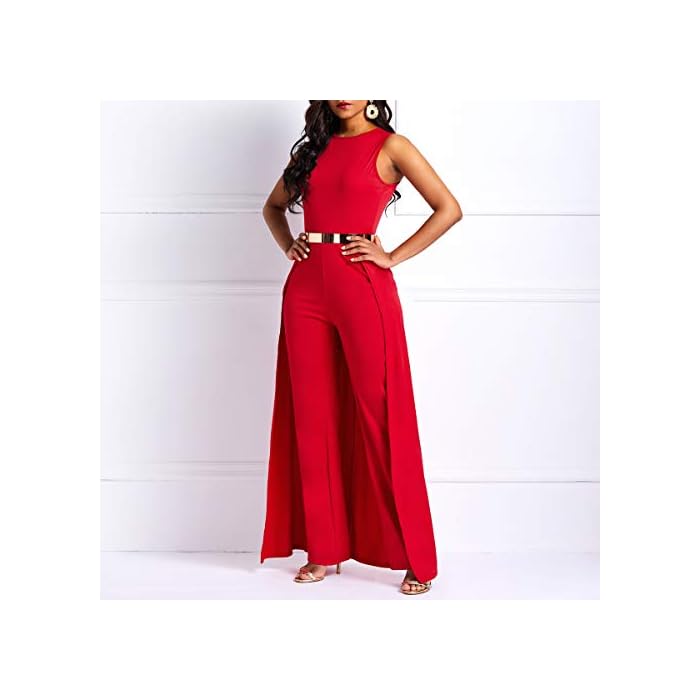 VERWIN Patchwork Overlay Embellished Plain Women's Jumpsuit High-Waist ...