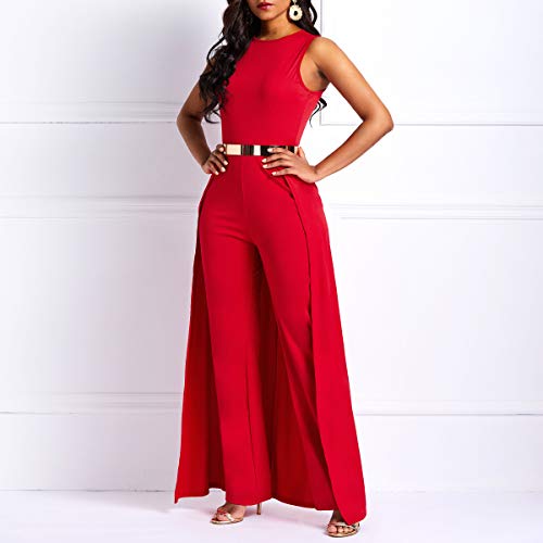 VERWIN Patchwork Overlay Embellished Plain Women's Jumpsuit High-Waist ...
