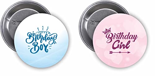 BIRTHDAY GIRL AND BIRTHDAY BOY PIN BUTTON BADGES|PACK OF 2|BIRTHDAY ...