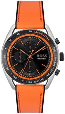 BOSS Chronograph Quarz Uhr für Herren mit Oranges Lederarmband ...