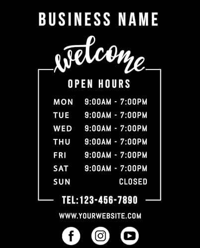 Amazon.com: Customizable Storefront Business Hours Decal - Vinyl Window ...