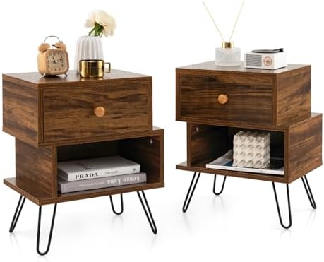 Amazon.com: Giantex Nightstands Set of 2, S-Shaped Bedside Tables w ...