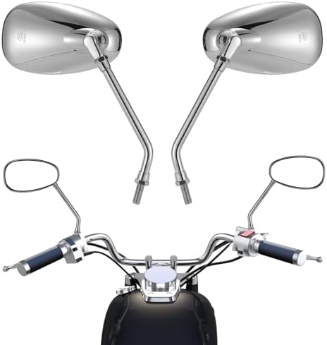 OFIG 10mm Chrome Motorcycle Mirrors for Handlebars, Universal Handlebar ...