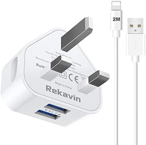 Rekavin Phone Charger and Plug,2M Fast Charging Cord with Dual USB Plug ...