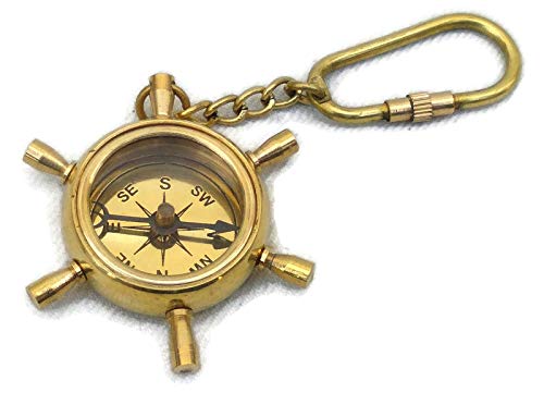 WAVE NAUTICAL® Brass Keychain Keyring Vintage Ship Wheel Nautical ...