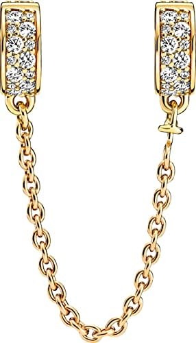 PANDORA SHINE "Sicherheitskette" gelbvergoldet, Zirkonia 766322C01-05 ...