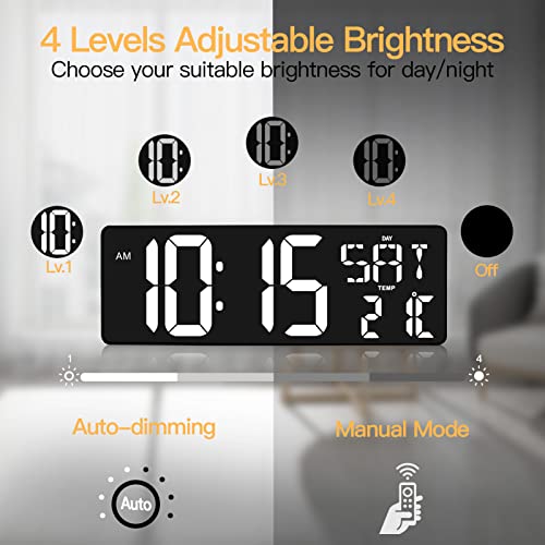 XREXS Large Digital Wall Clock with Remote Control, 16.5 Inch LED Large ...