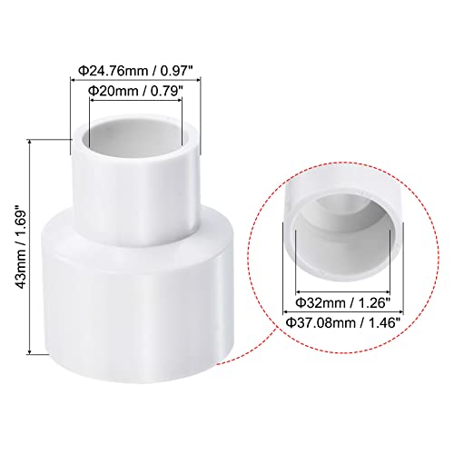 PATIKIL PVC Reducer Pipe Fitting 32mm to 20mm ID, 8 Pack Straight ...