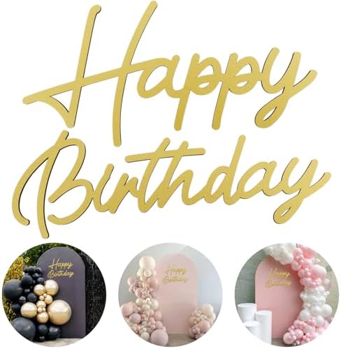 Amazon.com: JALANCY Happy Birthday Wooden Sign with Gold Painted Cutout ...