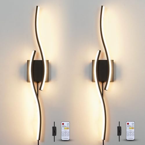 Plug in Wall Sconces Set of 2, Modern Plug in Sconce with Remote ...