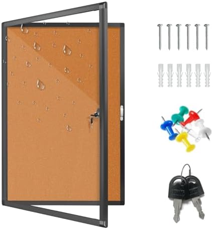 Amazon.com : OUOFS Outdoor Enclosed Bulletin Board Weatherproof, 36"x24" Lockable Cork ...