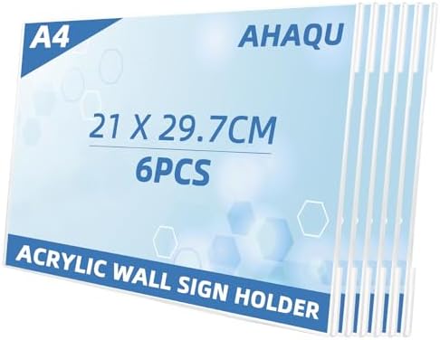 AHAQU 6PCS A4 Acrylic Wall Sign Holder, Adhesive Wall Poster Holders ...
