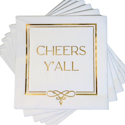 Amazon.com | Cheers Y'all Funny Gold Cocktail Bar Napkins | Disposable ...