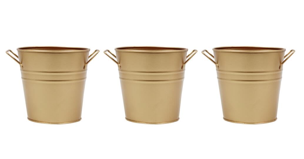 Amazon.com : Hosley Set of 3, 5In H Gold Metal Bucket/Pots with PVC ...