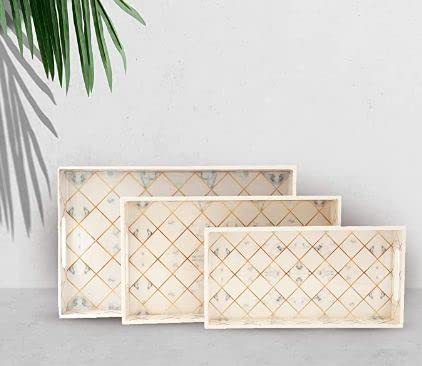Set of 3 MDF Wood Enamel Coated Multipurpose Trays| Serving Tray for ...