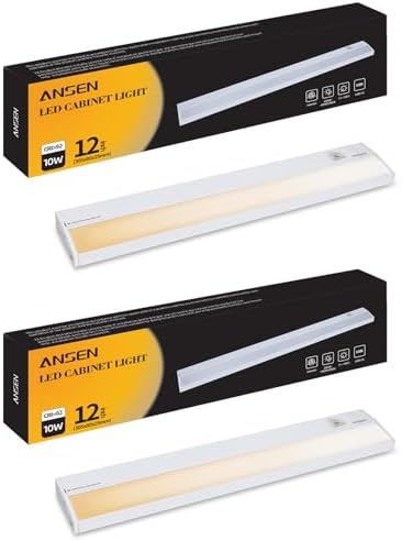 Ansen 2 Packs Under Cabinet Lighting Hardwired, 12in 10W, 5%-10% ...