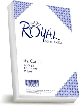 Papel Bond Royal 1/2 MEDIA CARTA 75gr 94% Bco Paquete Con 500 Hojas ...