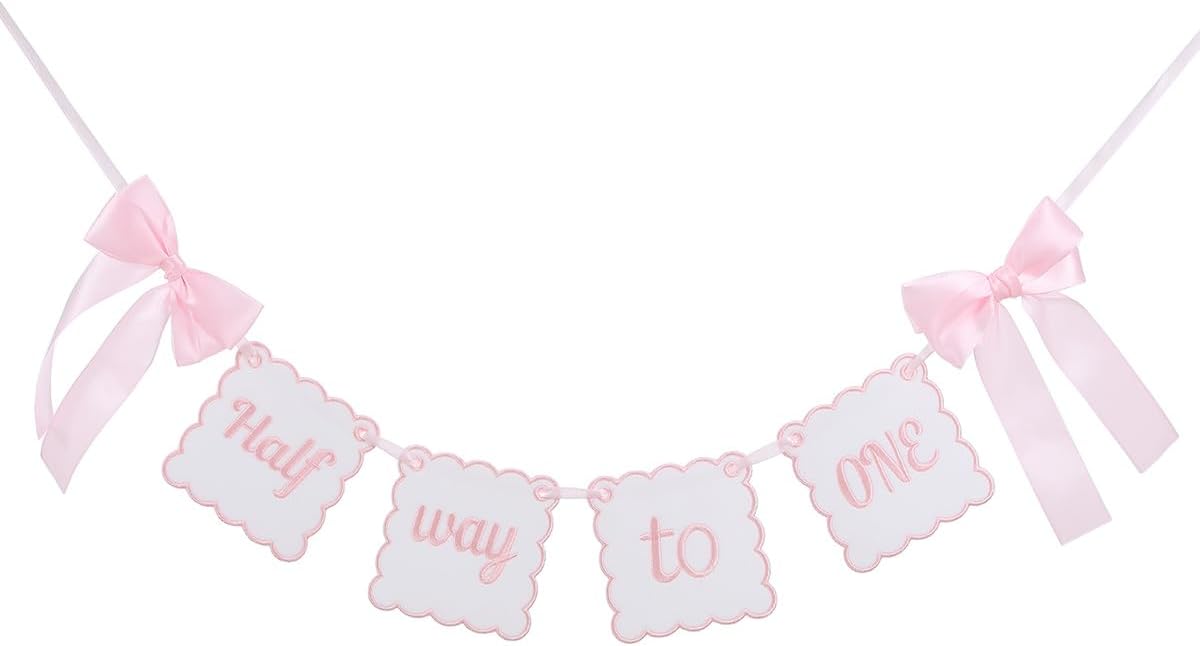 Amazon.com: Pink Bow Half Way To One Banner - Half Birthday Decorations ...