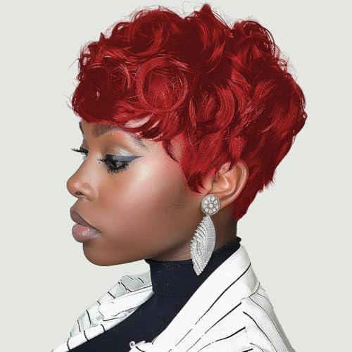 Amazon.com : MUJGOO Red Pixie Cut Wig Short Red Wig for Black Women ...