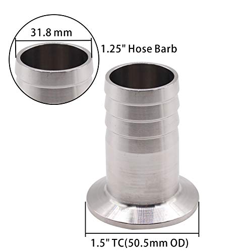 Snapklik.com : DERNORD 1.5 Tri Clamp To 1.25 Hose Barbed Adapter SUS304 Sanitary Hose Pipe Fitting