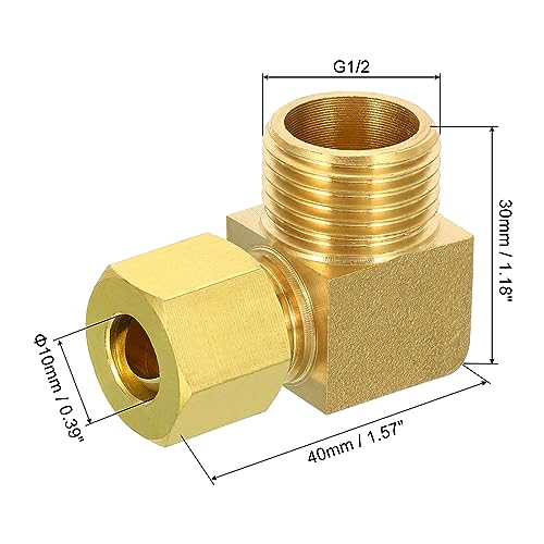 PATIKIL G1/2 Male x 10mm Tube OD Brass Compression Tube Fitting, 90 ...