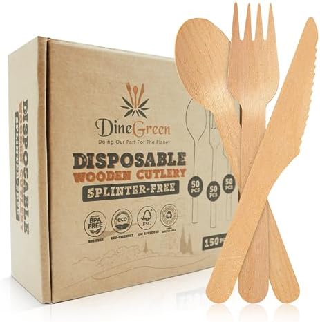 Amazon.com: GREENPRINT Disposable Wooden Cutlery Sets - 150 Piece Total ...