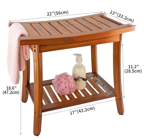 Portable Teak Spa Bench with Storage Shelf for Indoor and Outdoor Use