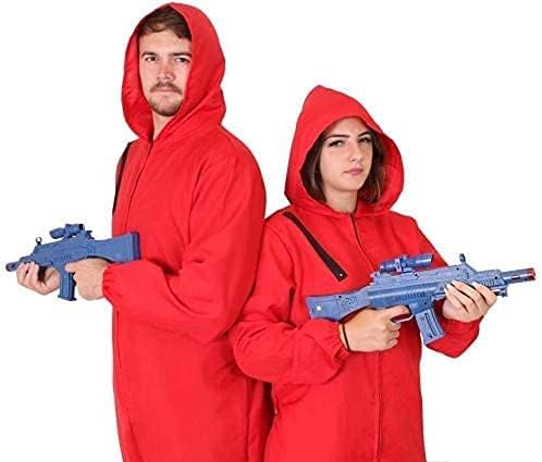 Adults Unisex Bank Robber Fancy Dress Costume – Red Jump Suit With Hood ...