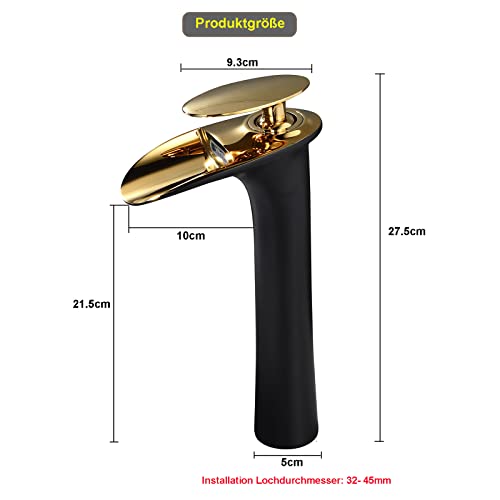 YAGJIA Bathroom Tap Black Gold Waterfall Washbasin Tap High Tap ...