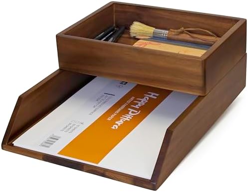 Amazon.com: Demigo Desk Organizer Letter Tray Set of 2, Acacia Wood ...