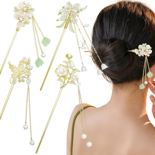 Amazon.com : 4 Pack Lily of the Valley Chinese Hair Sticks for Buns ...
