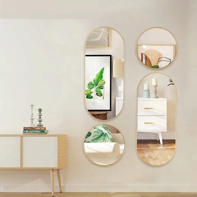 Buy HOME ELEMENTS Plastic 4 Pcs Decorative Wall Mirror Set with Gold ...