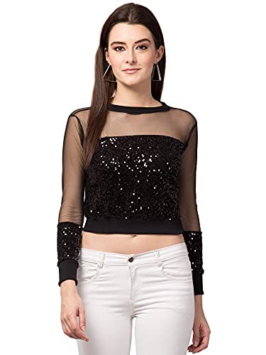 Fabitto Women's Regular fit Net Top (Black, Small) : Amazon.in ...