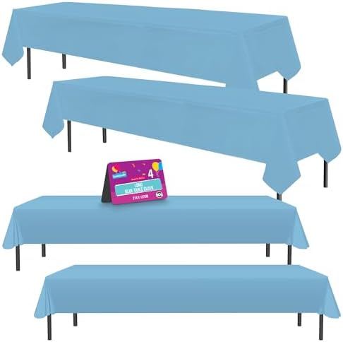 SOL 4pk Long Blue Table Cloth Party 274x137cm Plastic Cover Disposable ...