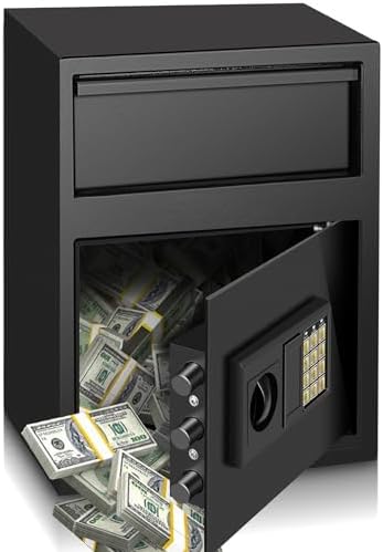 Digital Depository Safe, Deposit Drop Safe Box with Large Keypad, Thickened Slot, Backup Steel ...