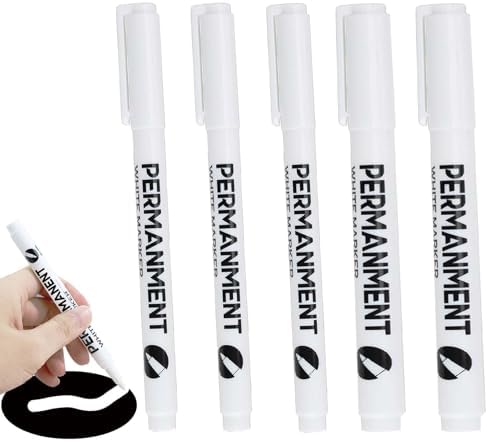 5 Pack White Permanent Marker Pen Set, 1mm & 2mm Acrylic Paint Markers ...