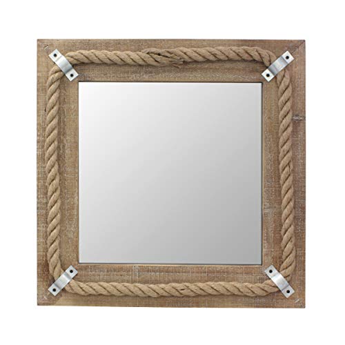 Stonebriar Square Wooden Mirror with Nautical Rope Detail, Beachside ...