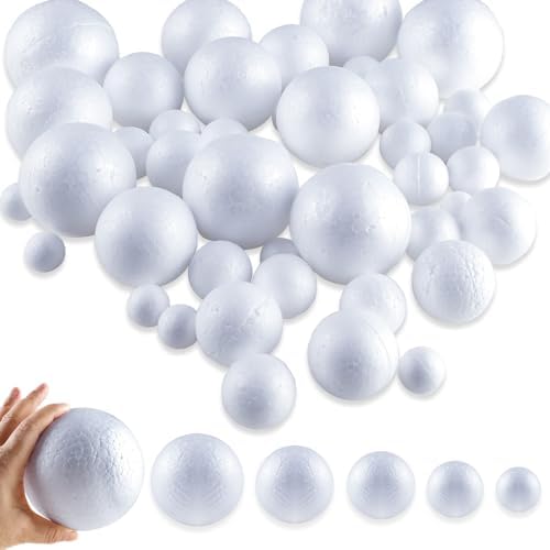 BELLE VOUS 88 Pack White Polystyrene Balls - 6 Sizes Styrofoam Balls ...