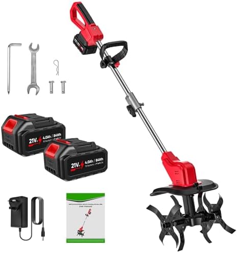 Electric Garden Rotavator, 21V Cordless Tiller with 2 x 4.0Ah Battery ...