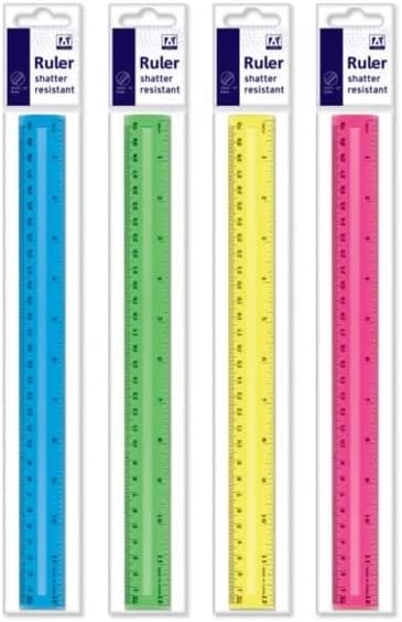 BG Shatter Resistant Plastic Rulers 12 Inch/30cm, Assorted Bright ...