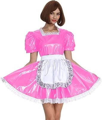 JVHGE Femmes Wetlook PVC Maid Cosplay Costume À Manches Courtes Rétro ...