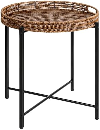 Amazon.com: Brown Small Round End Table, 19in Rattan End Tables, Wicker ...