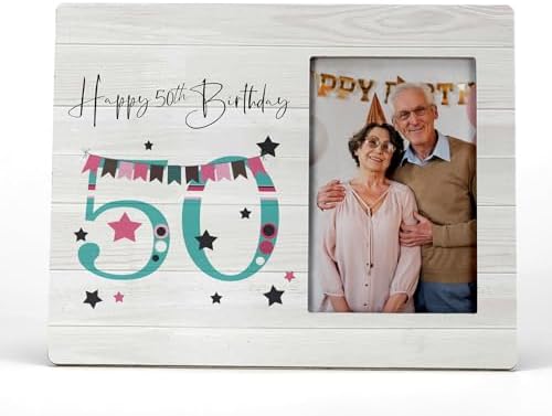 Amazon.com - FONDCANYON Happy 50th Birthday Picture Photo Frame,Fifty ...