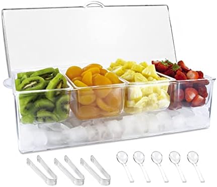 XIYEAM Bar Top Food Condiment Dispenser Container with Lid, 4 Tray ...