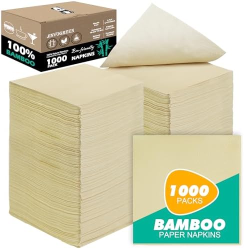 Amazon.com: JINVOGREEN 1000 Count Bamboo Cocktail Napkins Disposable 1 ...