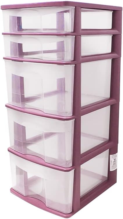 Italhome CAJONERA FOX 5 ROSA, Cajones traslucidos, 3 cajones altos, 2 ...