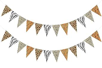 VILIFEVER 2 Pieces Animal Print Pennant Banner Jungle Theme Party ...