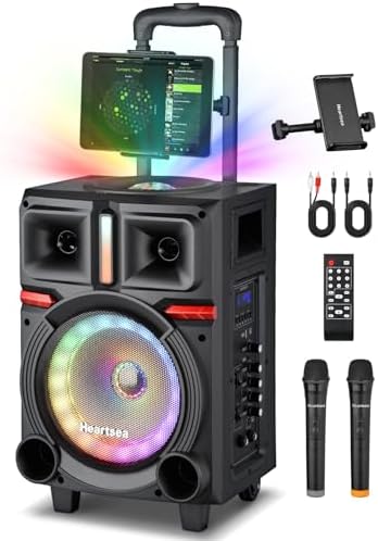 Amazon.com: TYOTY Karaoke Machine with 2 Wireless Microphones, Portable ...