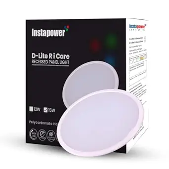 Instapower 15W Cool White Round LED Panel Light – Polycarbonate Recessed Ceiling Fixture, Ultra ...